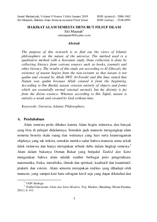 (PDF) HAKIKAT ALAM SEMESTA MENURUT FILSUF ISLAM