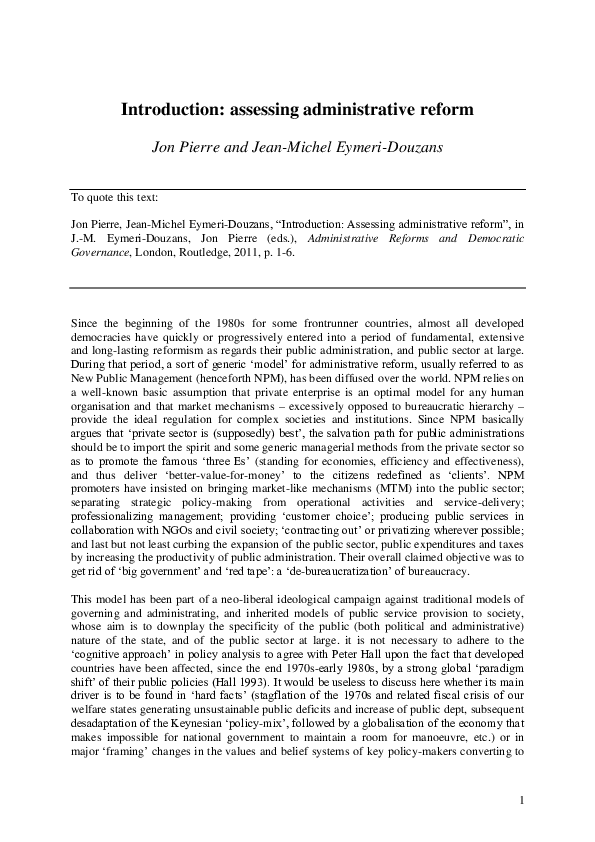 (PDF) Introduction: assessing administrative reform