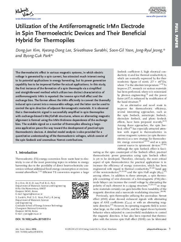 (PDF) Utilization of the Antiferromagnetic IrMn Electrode in Spin ...