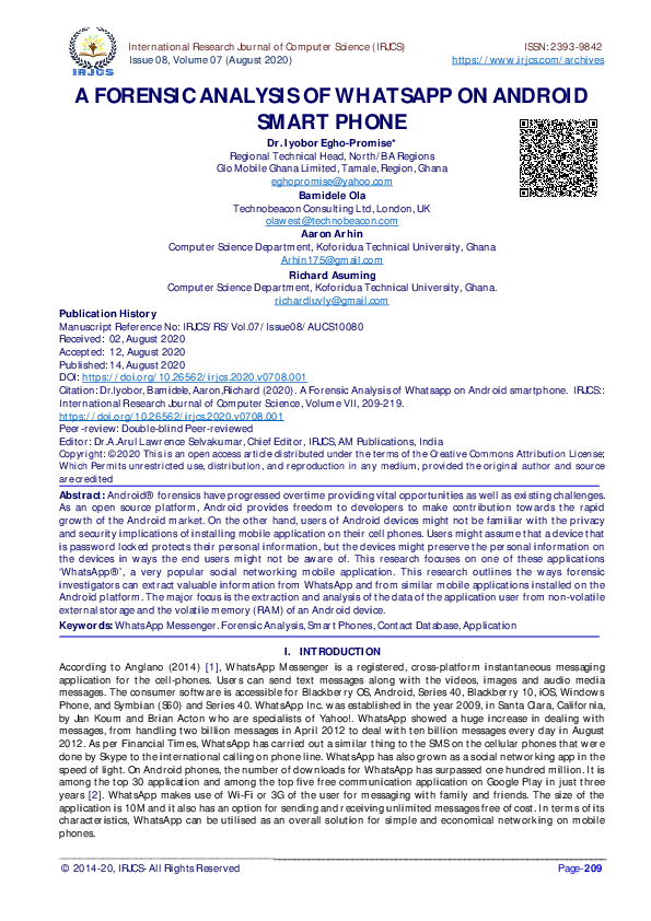 Pdf Forensic Analysis Of Whatsapp Data On Android Devices