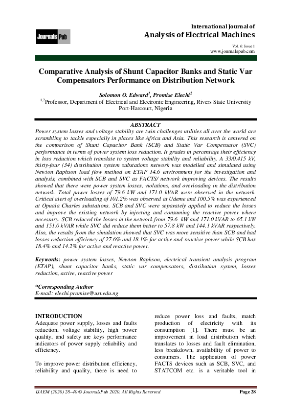 (PDF) Comparative Analysis of Shunt Capacitor Banks and Static Var Compensators Performance on ...