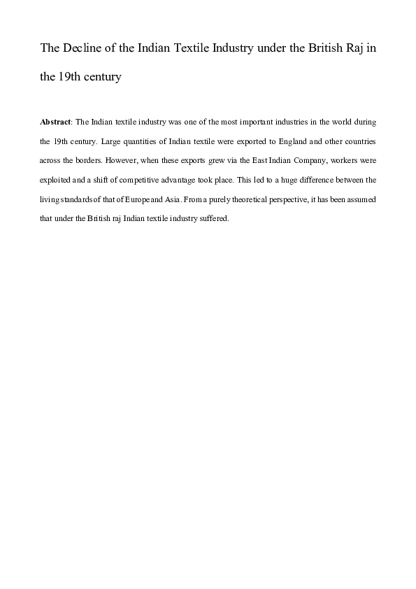 (PDF) The Decline of the Indian Textile Industry under the British Raj ...