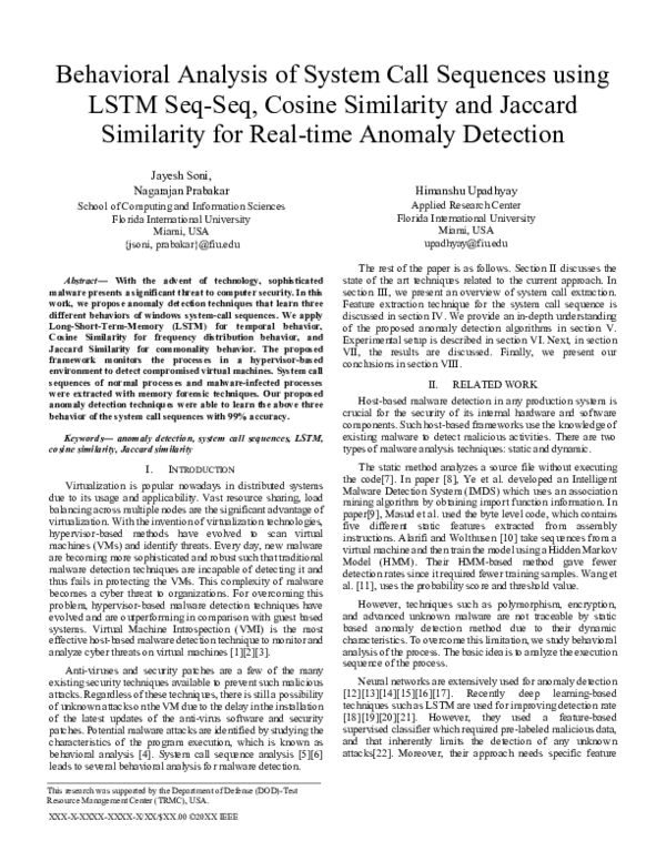 (PDF) Behavioral Analysis of System Call Sequences using LSTM Seq-Seq, Cosine Similarity and ...