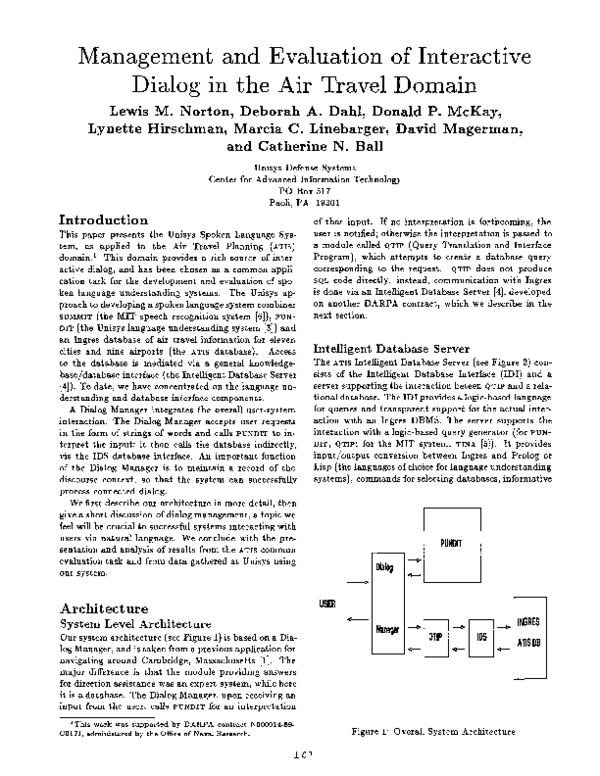(PDF) Evaluating Dialog Management in Air Travel