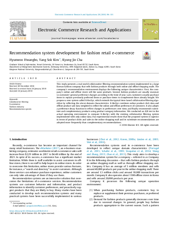 (PDF) Recommendation system development for fashion retail e-commerce