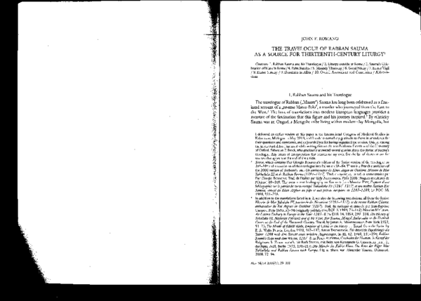 (PDF) Travelogue of Rabban Sauma as a Source for Thirteenth-Century Liturgy