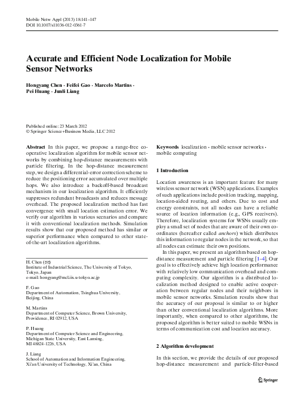 Pdf Accurate And Efficient Node Localization For Mobile Sensor Networks