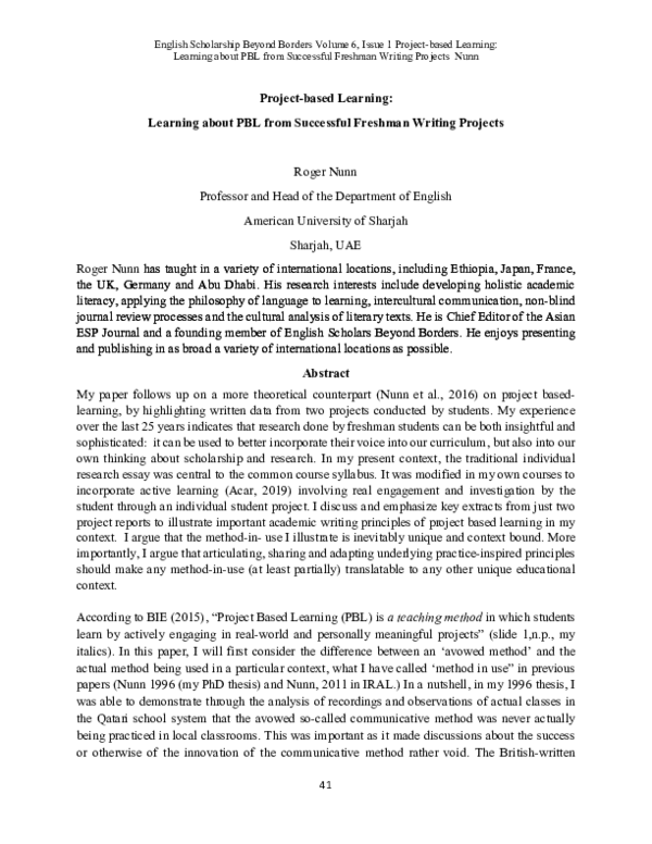 (PDF) Project-based Learning: Learning about PBL from Successful ...