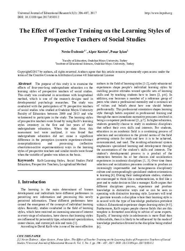 Pdf The Effect Of Teacher Training On The Learning Styles Of