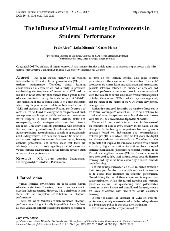 (PDF) The Influence of Virtual Learning Environments in Students' Performance
