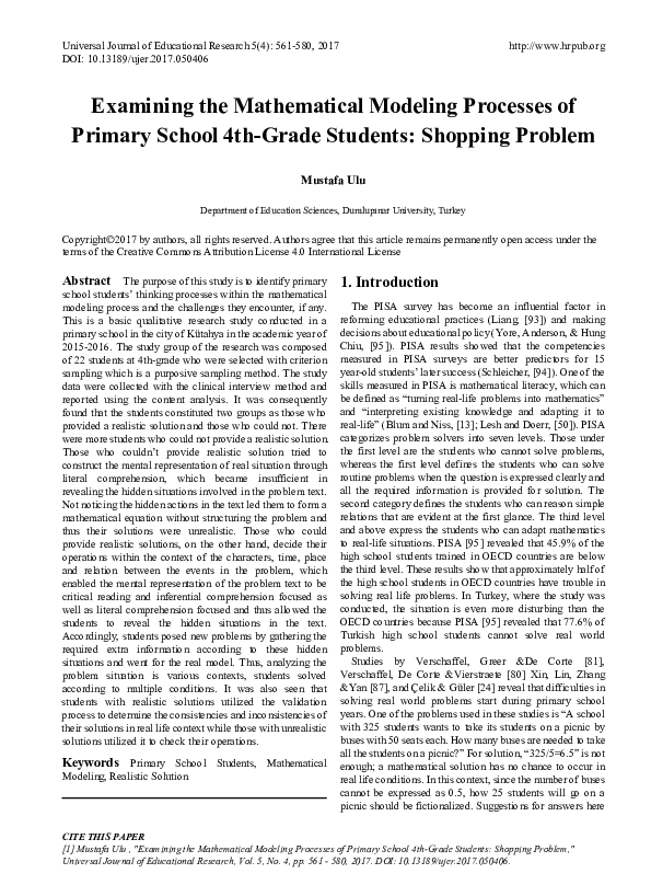(PDF) Examining the Mathematical Modeling Processes of Primary School ...
