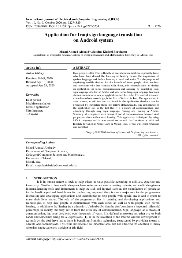 (PDF) Application for Iraqi sign language translation on Android system