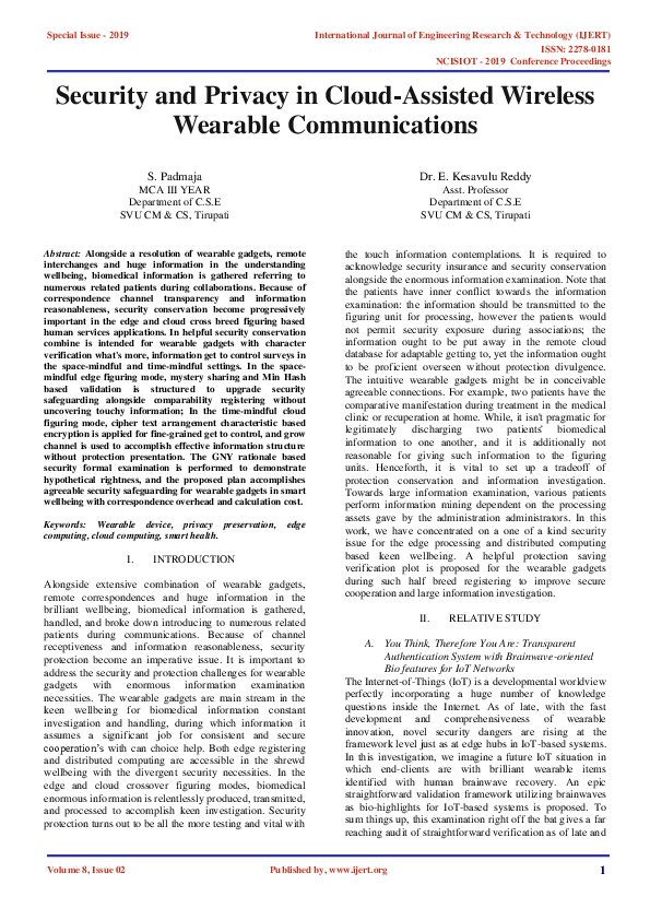 (PDF) IJERT-Security and Privacy in Cloud-Assisted Wireless Wearable Communications