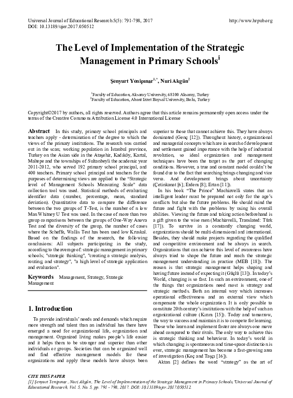 (PDF) The Level of Implementation of the Strategic Management in ...