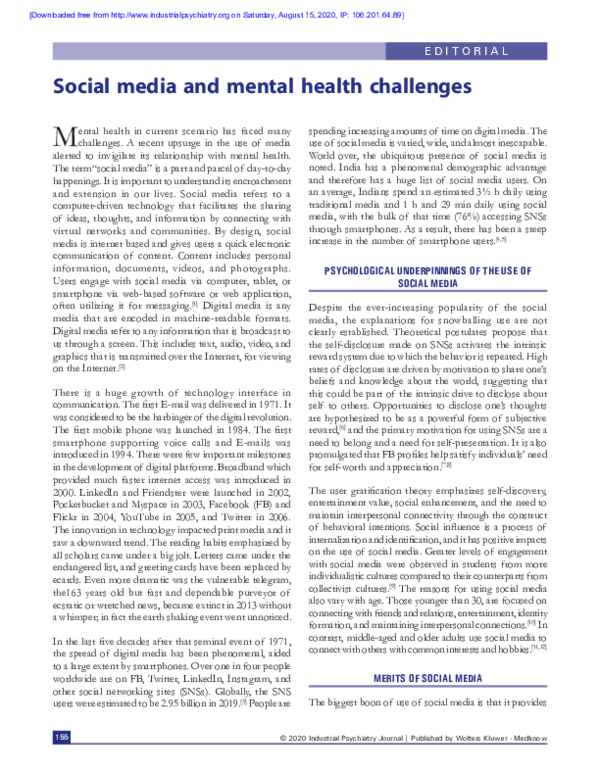 (PDF) Social media and mental health challenges