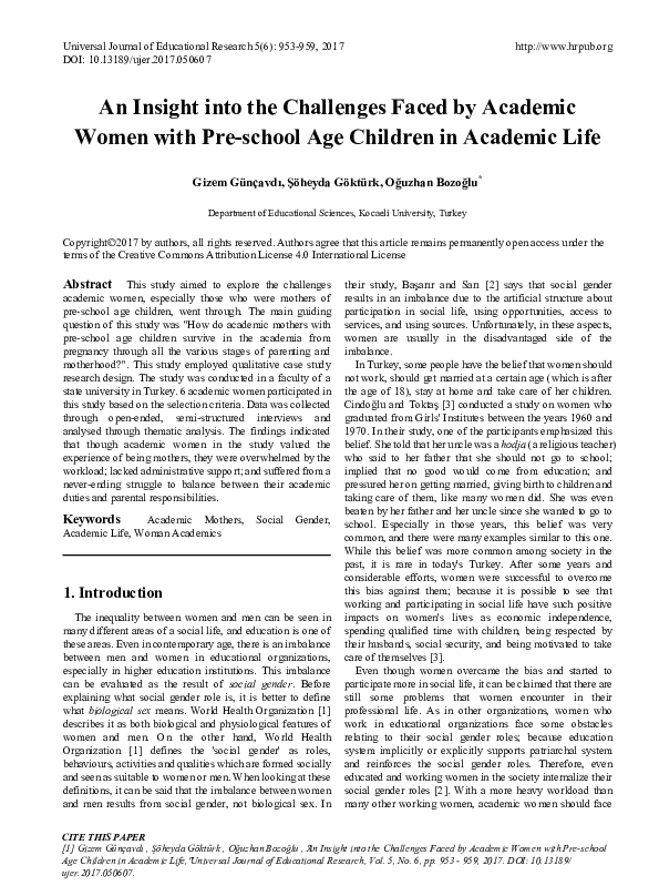(PDF) An Insight into the Challenges Faced by Academic Women with Pre ...