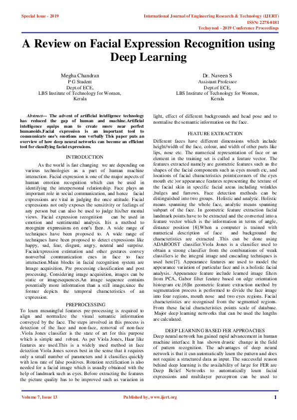 (PDF) IJERT-A Review on Facial Expression Recognition using Deep Learning | IJERT Journal ...