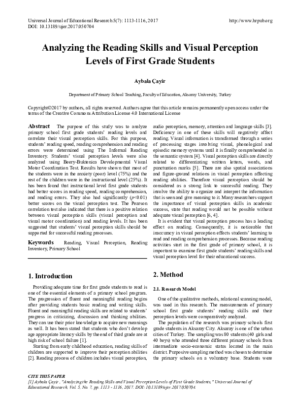 (PDF) Analyzing the Reading Skills and Visual Perception Levels of ...