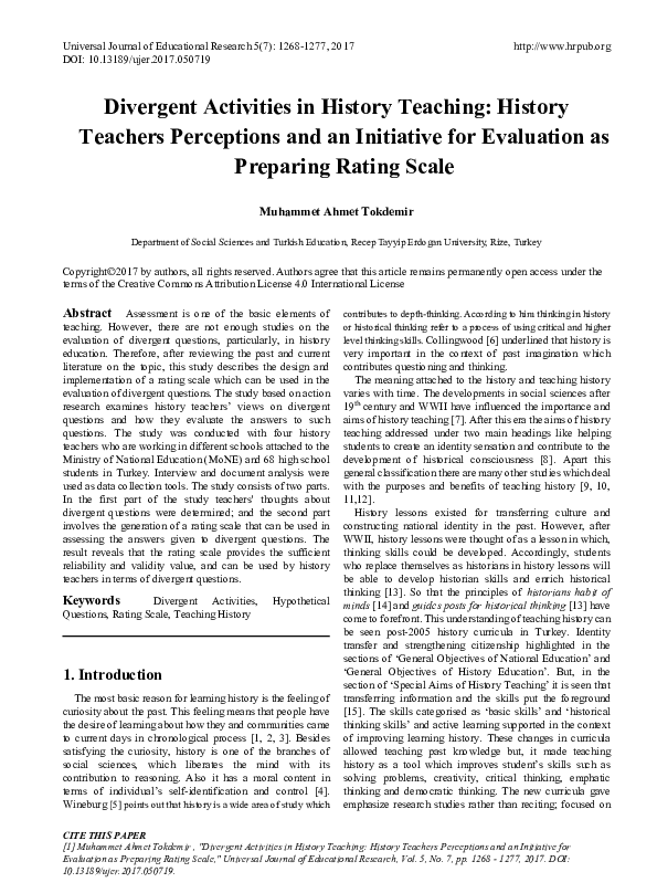 (PDF) Divergent Activities in History Teaching: History Teachers ...
