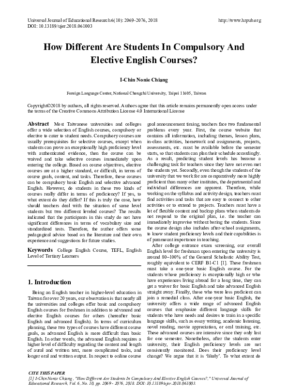 (PDF) How Different Are Students In Compulsory And Elective English Courses
