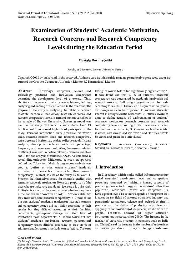 (PDF) Examination of Students' Academic Motivation, Research Concerns ...