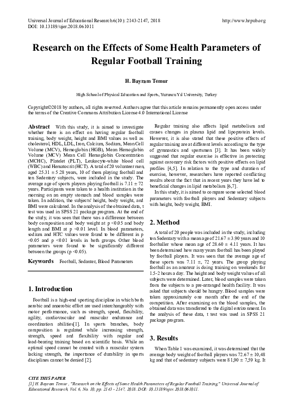 (PDF) Research on the Effects of Some Health Parameters of Regular ...
