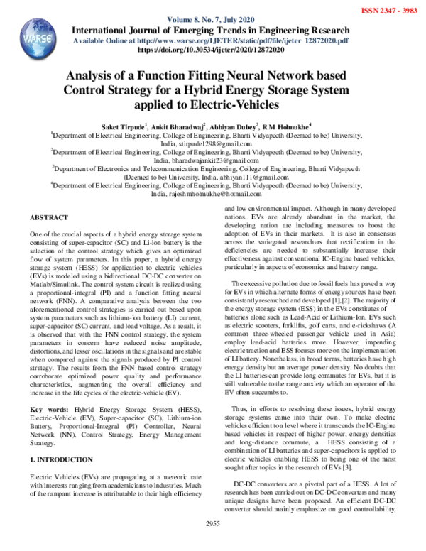 Pdf Analysis Of A Function Fitting Neural Network Based Control Strategy For A Hybrid Energy