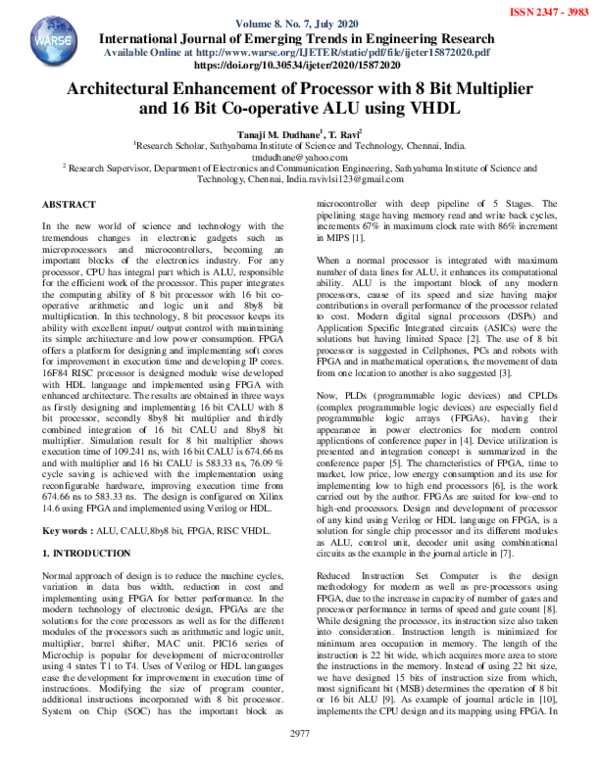 (PDF) Architectural Enhancement of Processor with 8 Bit Multiplier and 16 Bit Co-operative ALU ...