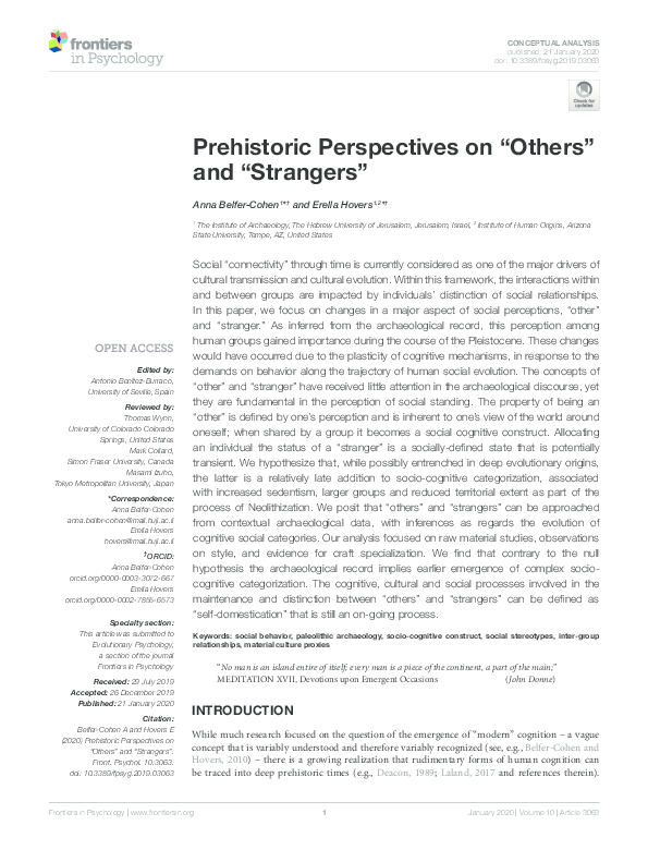 (PDF) Prehistoric Perspectives on "Others" and "Strangers"