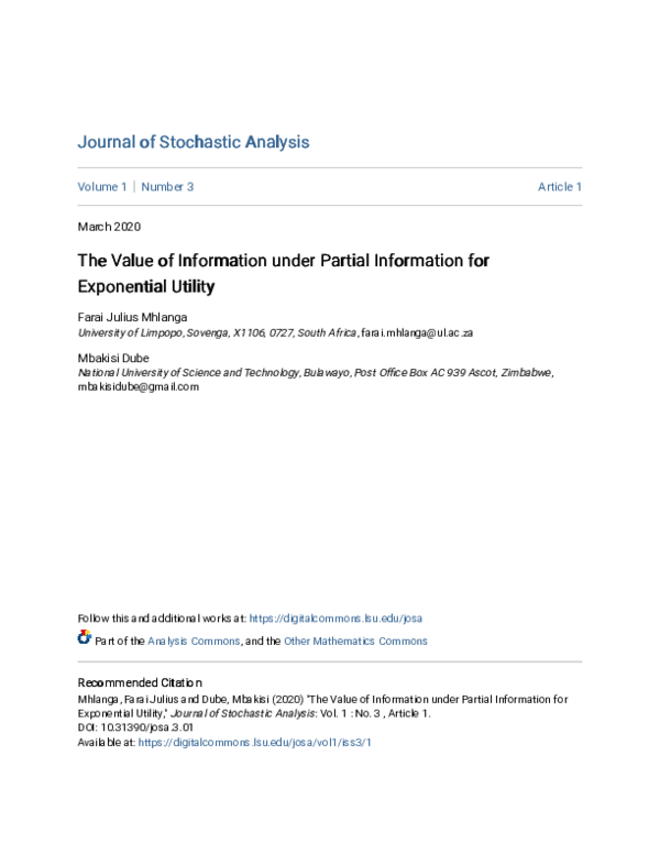 (PDF) The Value of Information under Partial Information for ...