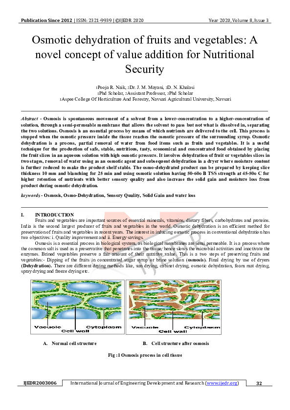 (PDF) Osmotic dehydration of fruits and vegetables: A novel concept of value addition for ...