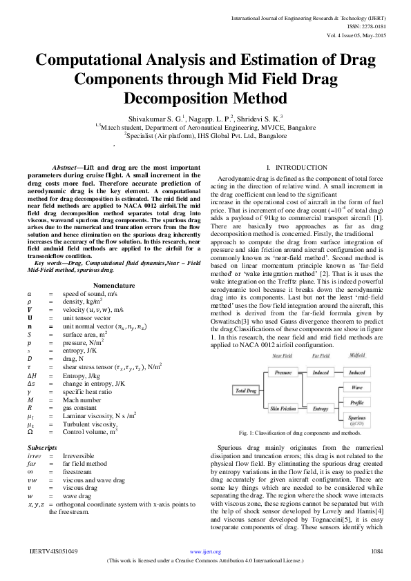 Pdf Ijert Computational Analysis And Estimation Of Drag Components Through Mid Field Drag