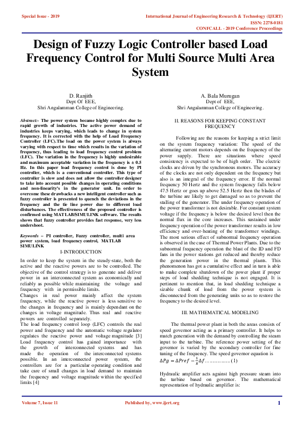 Pdf Ijert Design Of Fuzzy Logic Controller Based Load Frequency Control For Multi Source Multi 1929