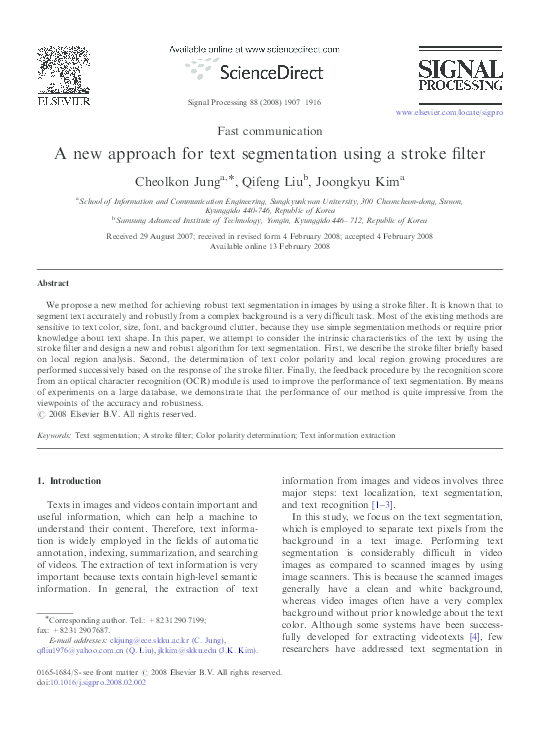 Pdf A New Approach For Text Segmentation Using A Stroke Filter