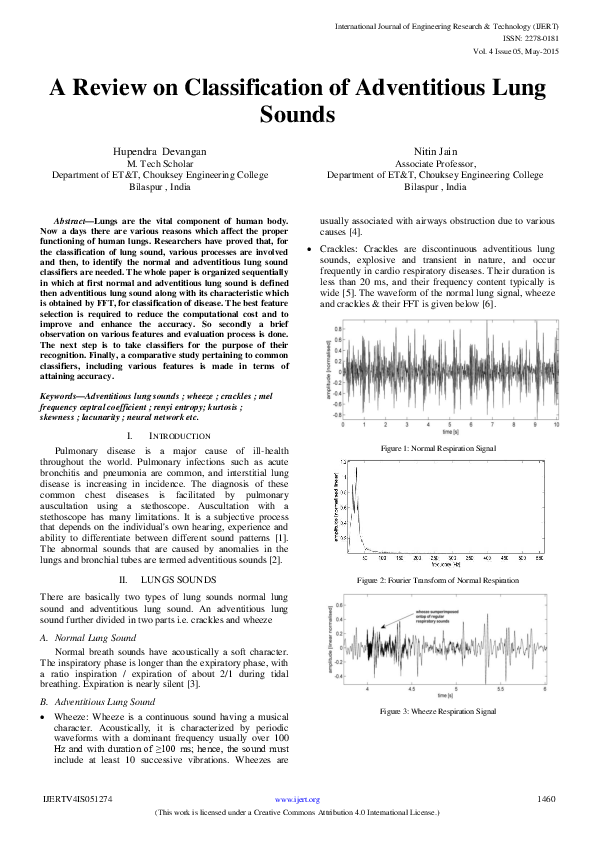 Pdf Ijert A Review On Classification Of Adventitious Lung Sounds Ijert Journal