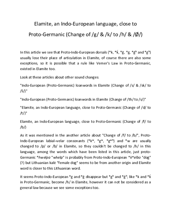 (PDF) Elamite, an Indo-European language, close to Proto-Germanic ...