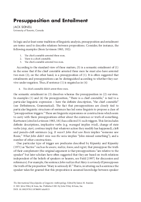 (PDF) Presupposition and entailment