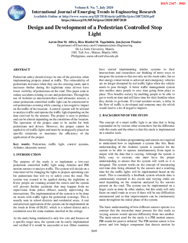 (PDF) Design and Development of a Pedestrian Controlled Stop Light