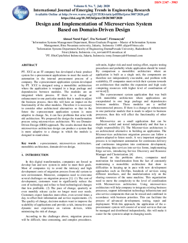 (PDF) Design and Implementation of Microservices System Based on Domain-Driven Design