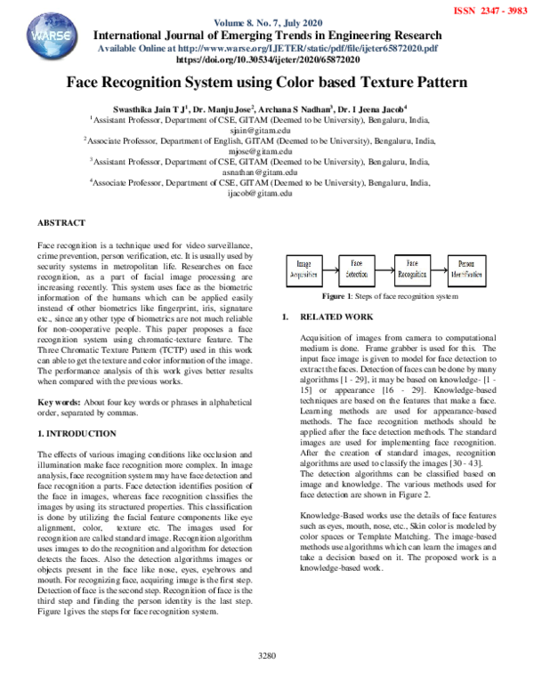 Pdf Face Recognition System Using Color Based Texture Pattern