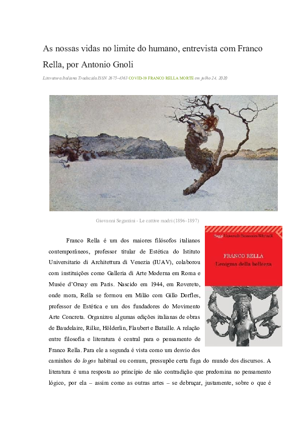 (PDF) As nossas vidas no limite do humano entrevista com Franco Rella ...