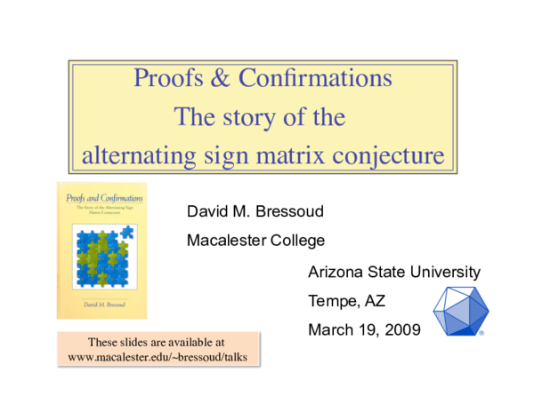 (PDF) Proofs and Confirmations: The story of the alternating sign ...
