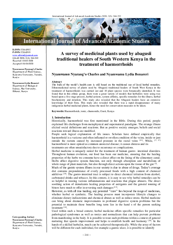 (PDF) A survey of medicinal plants used by abagusii traditional healers ...