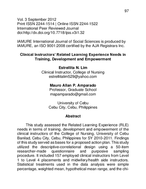 (PDF) Clinical Instructors' Related Learning Experience Needs in ...