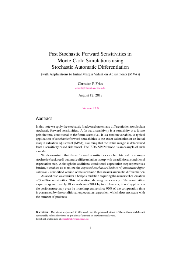 (PDF) Fast Stochastic Forward Sensitivities in Monte-Carlo Simulations using Stochastic ...