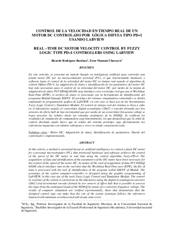(PDF) MOTOR DC CONTROLADO POR LÓGICA DIFUSA TIPO PD+I USANDO LABVIEW REAL -TIME DC MOTOR ...