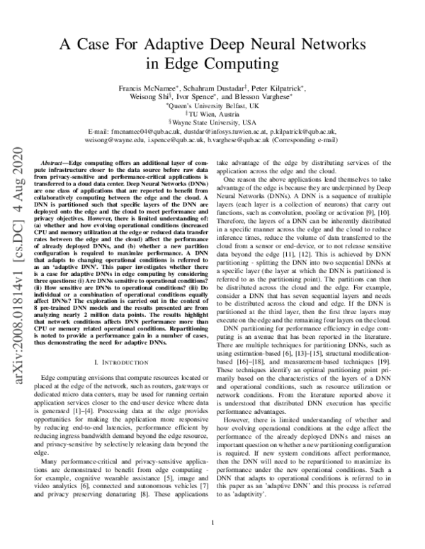 (PDF) A Case For Adaptive Deep Neural Networks in Edge Computing ...