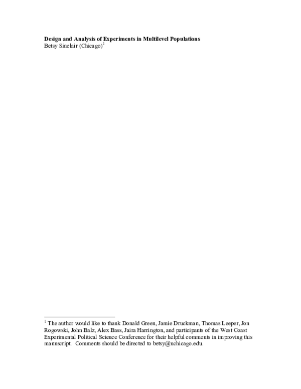 Pdf Design And Analysis Of Experiments In Multilevel Populations