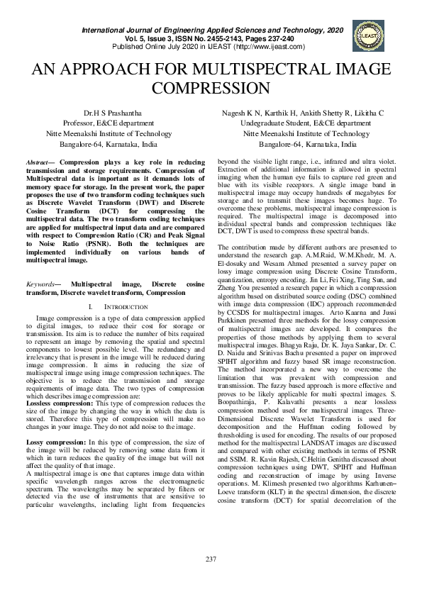 Pdf An Approach For Multispectral Image Compression
