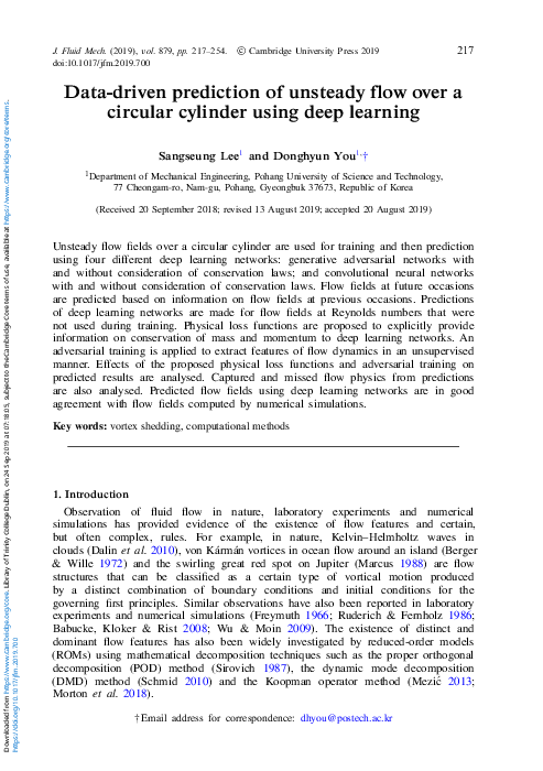 Pdf Data Driven Prediction Of Unsteady Flow Over A Circular Cylinder Using Deep Learning 7206